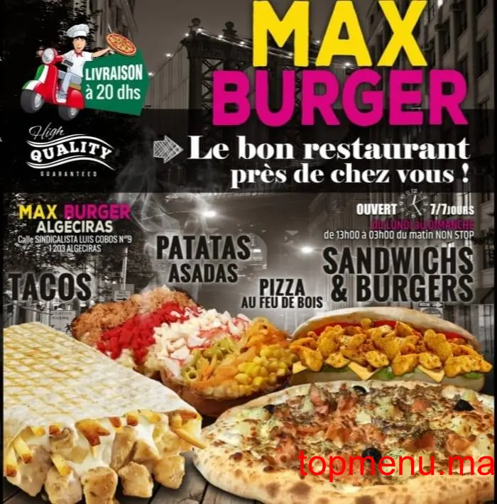Max Burger Menu & Horaires à tanger (2025) | TopMenu